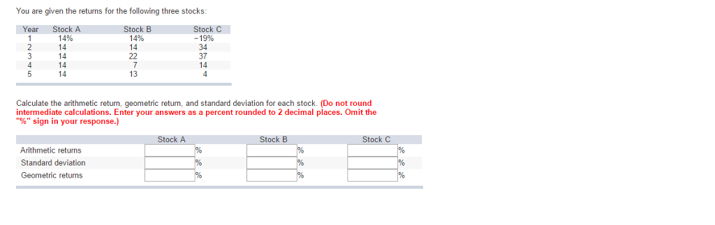 Solved You are given the returns for the following three | Chegg.com