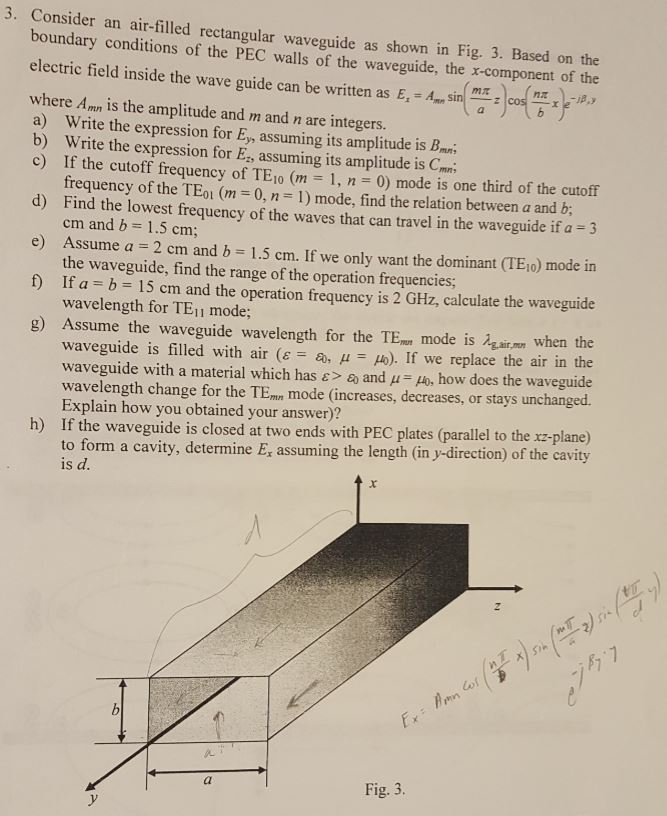 Solved Consider an air-filled rectangular waveguide as shown | Chegg.com