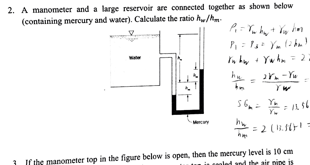 Solved A manometer and a large reservoir are connected | Chegg.com