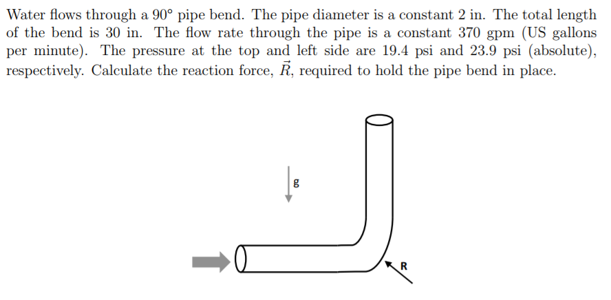 Solved Water flows through a 90° pipe bend. The pipe | Chegg.com