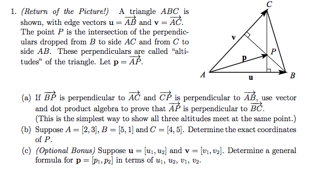 Solved 1. (Return of the Picture!) A triangle ABC is shown, | Chegg.com