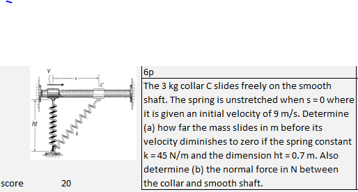 Solved 6p The 3 kg collar C slides freely on the smooth | Chegg.com