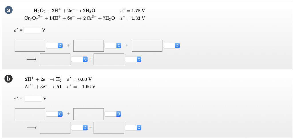 Solved H2O2 + 2H+ + 2e-? 2H2O Cr2072-+ 14H+ + 6e-? 2 Cr3+ + | Chegg.com