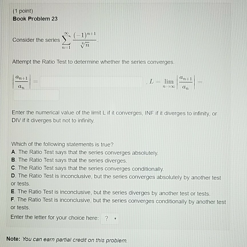 Solved (1 point) Book Problem 23 Consider the series Attempt | Chegg.com