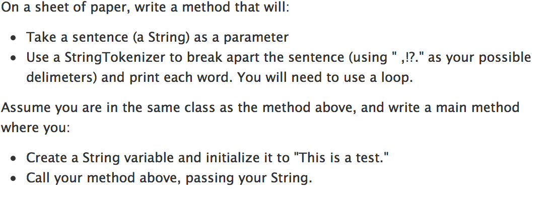 Solved write a method that will take a sentence(String) as | Chegg.com