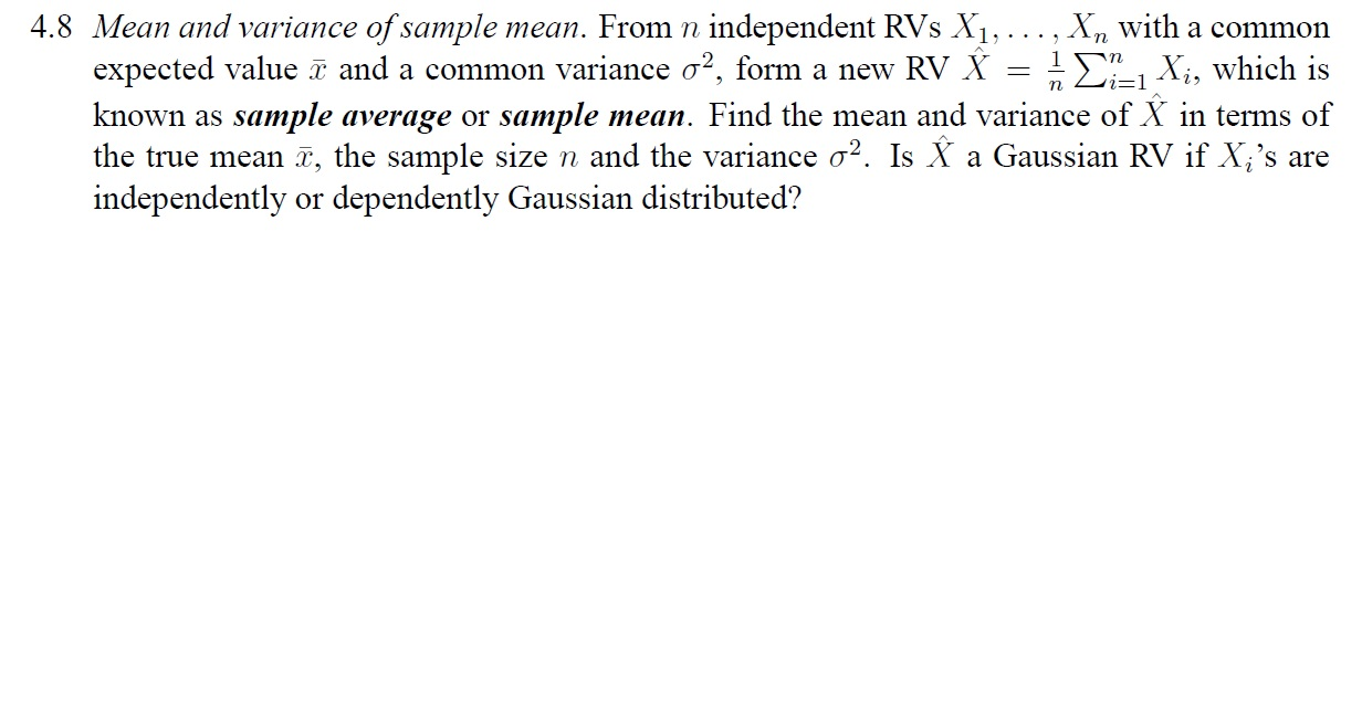 Solved Mean and variance of sample mean. From n independent | Chegg.com