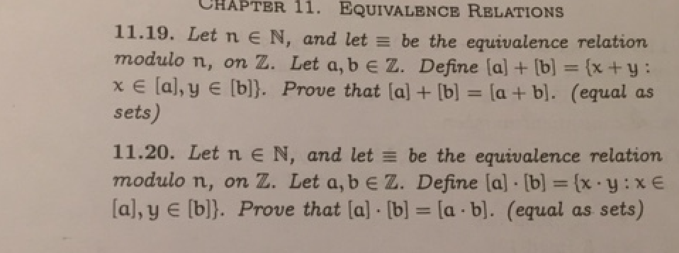 Solved CHAPTER 11. EQUIVALENCE RELATIONS 11.19. Let n E N, | Chegg.com