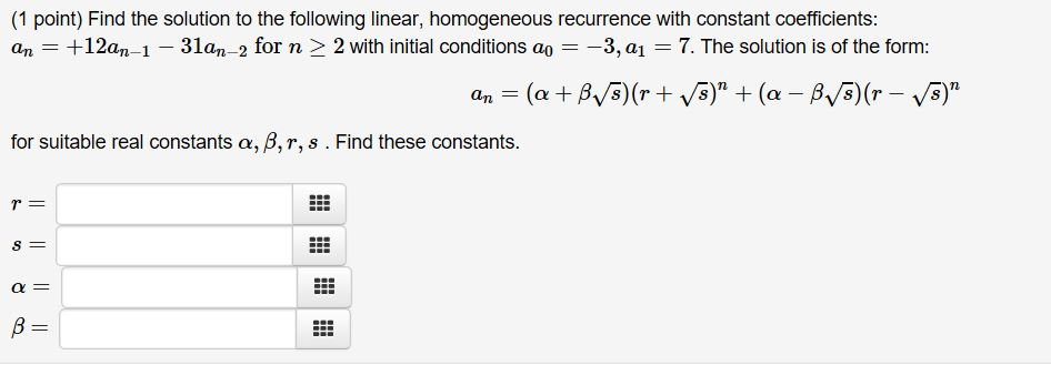 Solved (1 point) Find the solution to the following linear, | Chegg.com