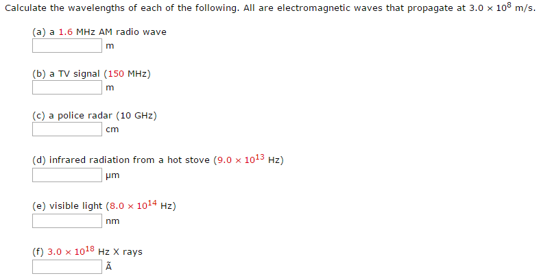 Solved Calculate the wavelengths of each of the following. | Chegg.com