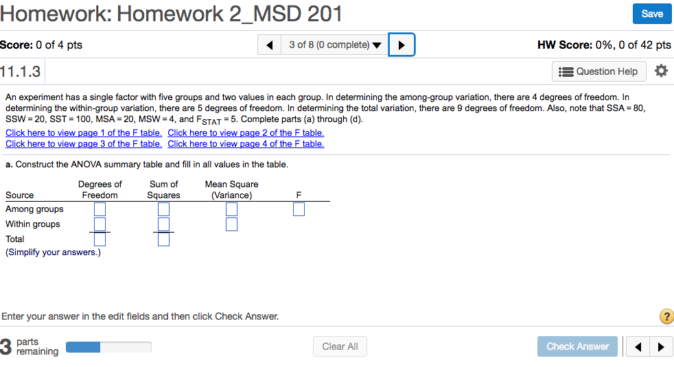 Solved An experiment has a single factor with five groups | Chegg.com