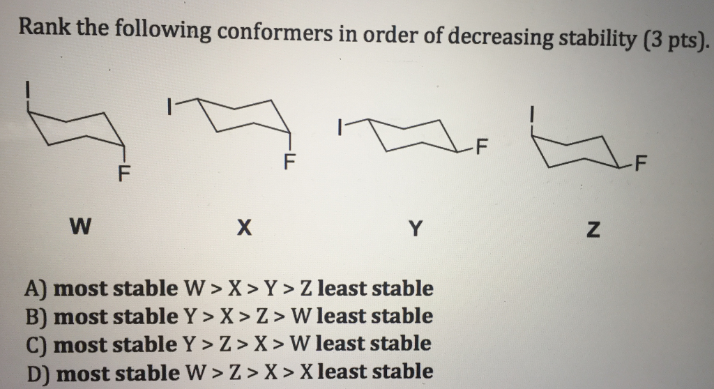 Solved Rank the following conformers in order of decreasing | Chegg.com