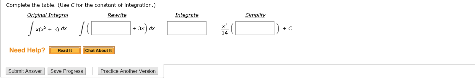 Solved Complete the table. (Use C for the constant of | Chegg.com