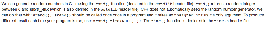 Solved We can generate random numbers in C++ using the rand | Chegg.com