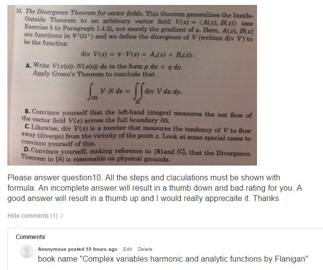 Solved The Divergence Theorem for vector field. This theorem | Chegg.com
