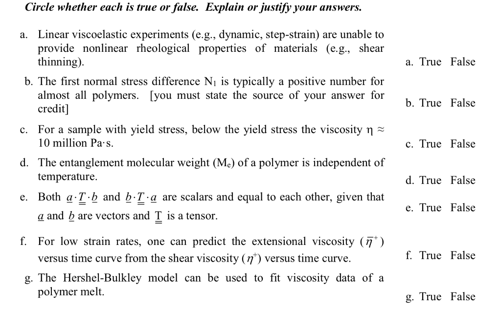 Solved Circle whether each is true or false. Explain or | Chegg.com