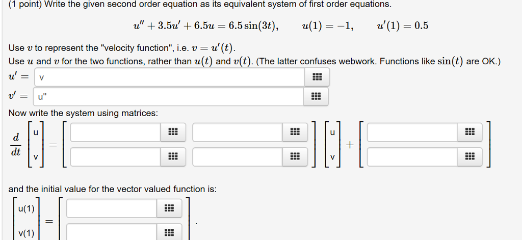 Solved 1 Point Write The Given Second Order Equation As