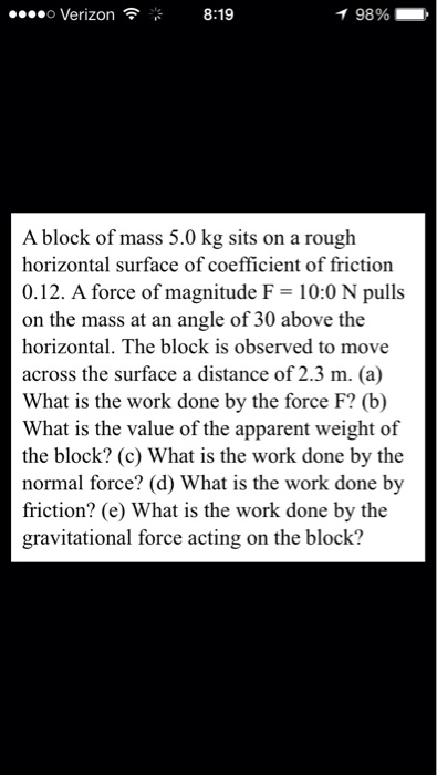 Solved A block of mass 5.0 kg sits on a rough horizontal | Chegg.com