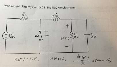 Solved Find v(t) for t > 0 in the RLC circuit shown. | Chegg.com