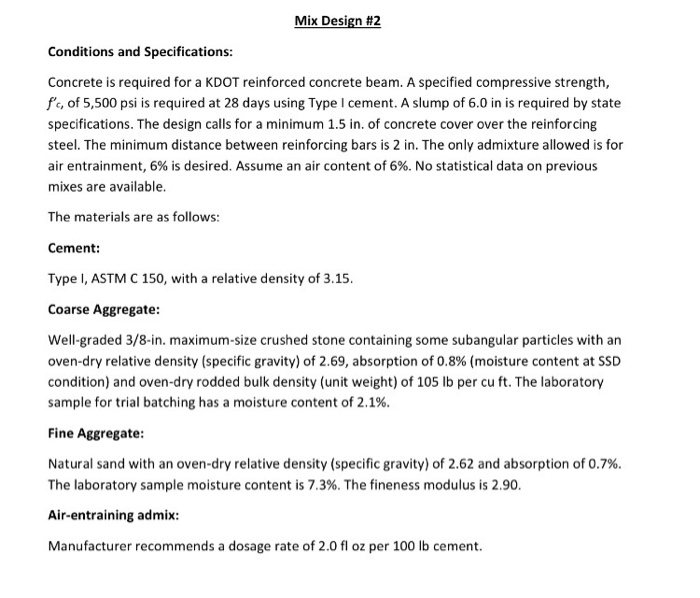Solved Please help design the concrete mix using the | Chegg.com