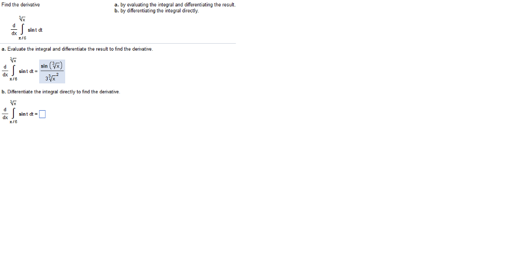 Solved Find the derivative d/dx integral_pi/6^3 Squareroot | Chegg.com