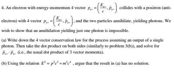 Solved An electron with energy-momentum 4 vector pe- = | Chegg.com