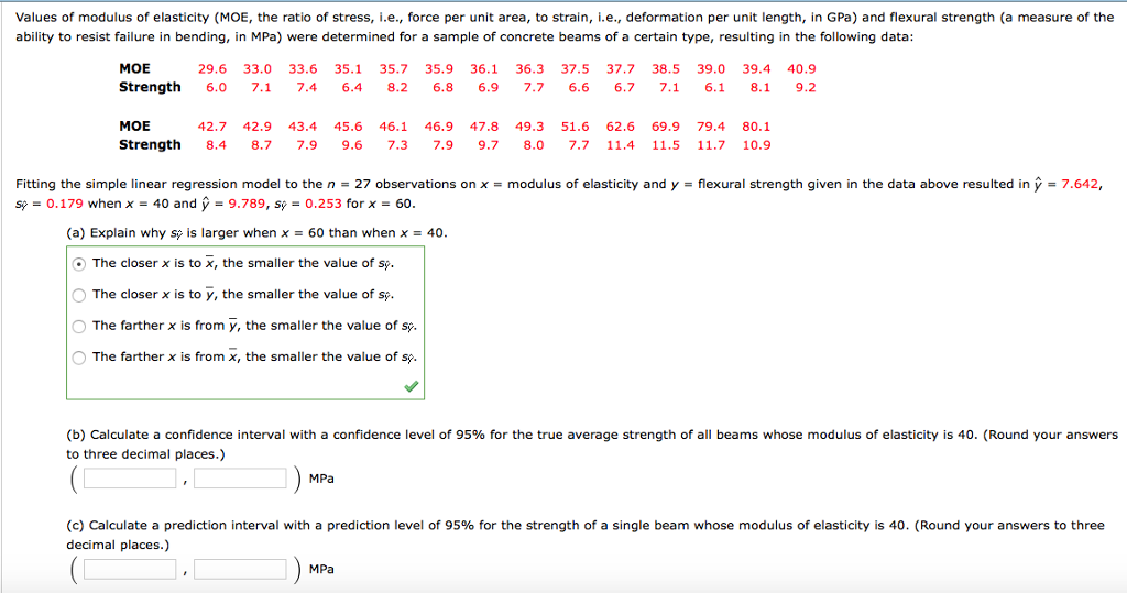 Solved Values of modulus of elasticity (MOE, the ratio of | Chegg.com