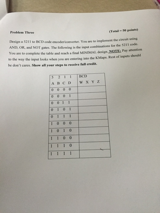 Solved Design a 5211 to BCD code encoder/converter. You are | Chegg.com
