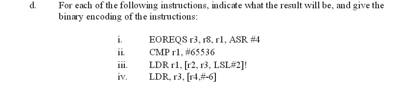 Solved d. For each of the following instructions, indicate | Chegg.com