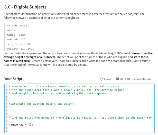Solved Using MATLAB, Create a vector with 3 sample subjects, | Chegg.com