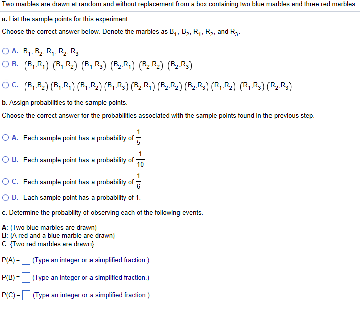 Solved Two marbles are drawn at random and without | Chegg.com