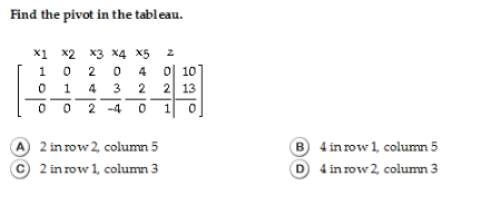 Solved Find the pivot in the tableau. A 2 in row 2, column | Chegg.com