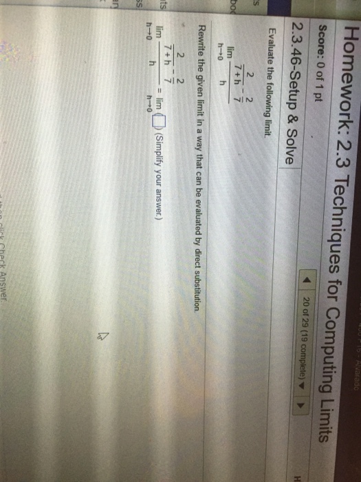 Solved Homework: 2.3 Techniques for Computing Limits Score: | Chegg.com