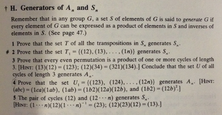 Modern Algebra H. Generators of An and Sn Remember | Chegg.com