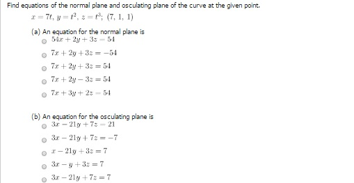 Solved Find equations of the normal plane and osculating | Chegg.com