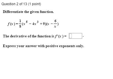 Solved Differentiate the given function. f(x) = 1/8 (x^5 - | Chegg.com