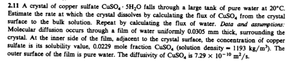 2.11 A crystal of copper sulfate CuSO4-5H20 falls | Chegg.com