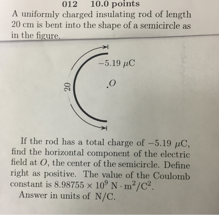 Solved A uniformly charged insulating rod of length 20 cm is | Chegg.com