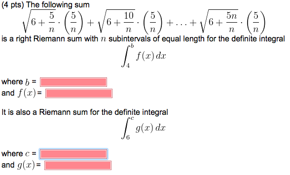 Solved (4 pts) The following sum 10 5 is a right Riemann sum | Chegg.com