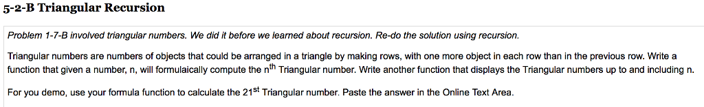 Solved 5-2-B Triangular Recursion Problem 1-7-B involved | Chegg.com