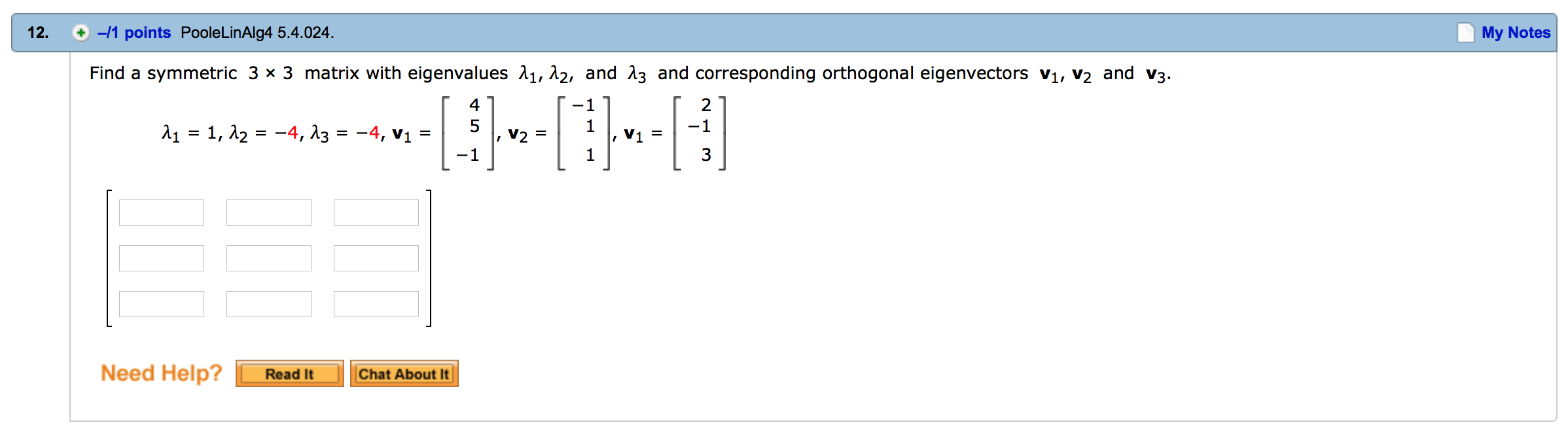 Solved Find a symmetric 3 times 3 matrix with eigenvalues | Chegg.com