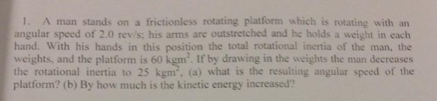 Solved 1. A man stands on a frictionless rotating platform | Chegg.com