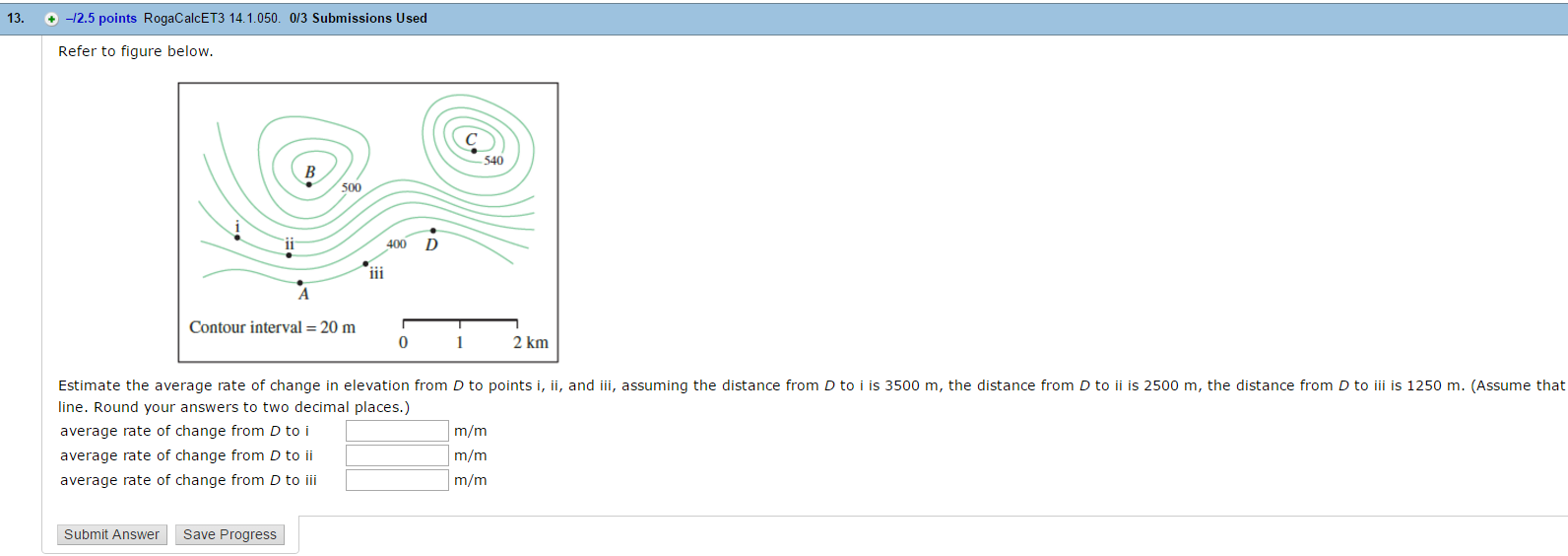 Solved Estimate the average rate of change in elevation from | Chegg.com