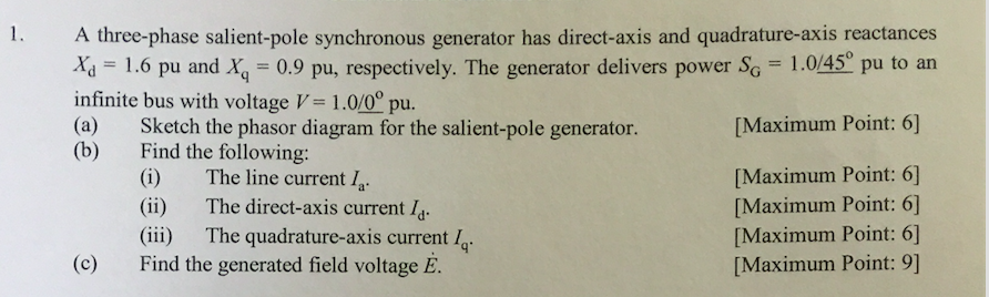 Solved A Three Phase Salient Pole Synchronous Generator Has