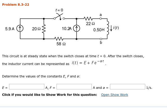 Solved This circuit is at steady state when the switch | Chegg.com