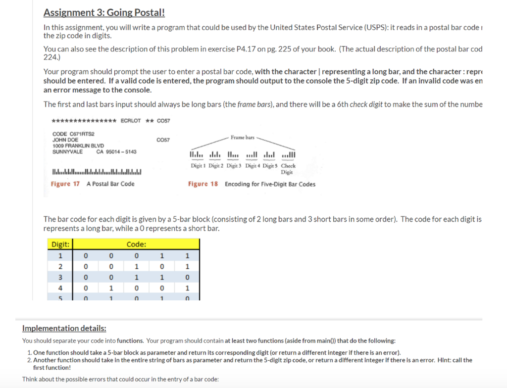 ssignment 3: G oing Postal In this assignment, you | Chegg.com