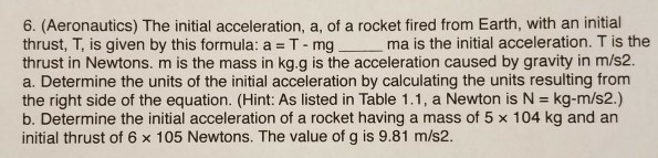 Solved The initial acceleration, a, of a rocket fired from | Chegg.com