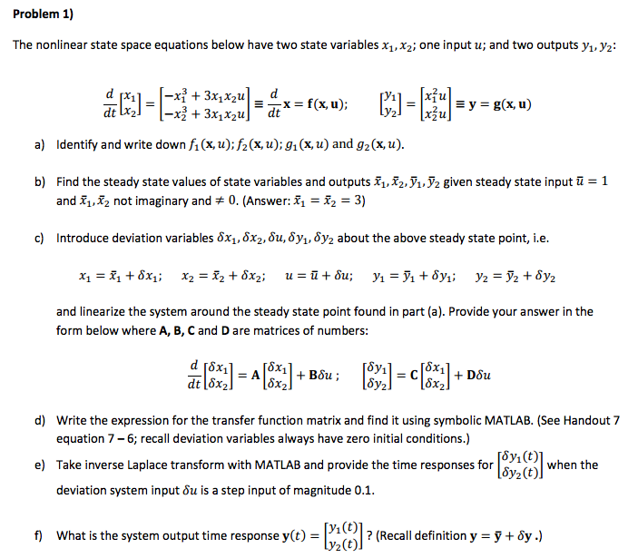 Solved The Nonlinear State Space Equations Below Have Two