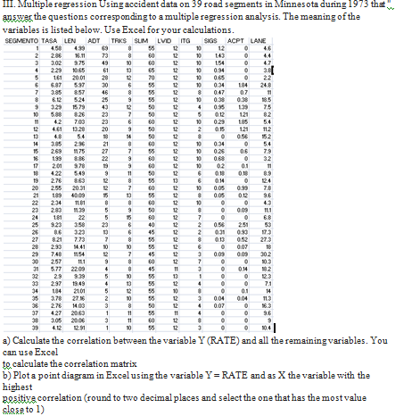 ?. Multiple regres sion Using accident data on 39 | Chegg.com
