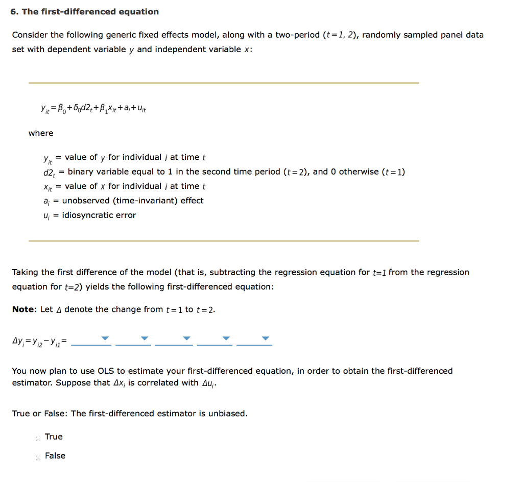 Solved Consider the following generic fixed effects model, | Chegg.com