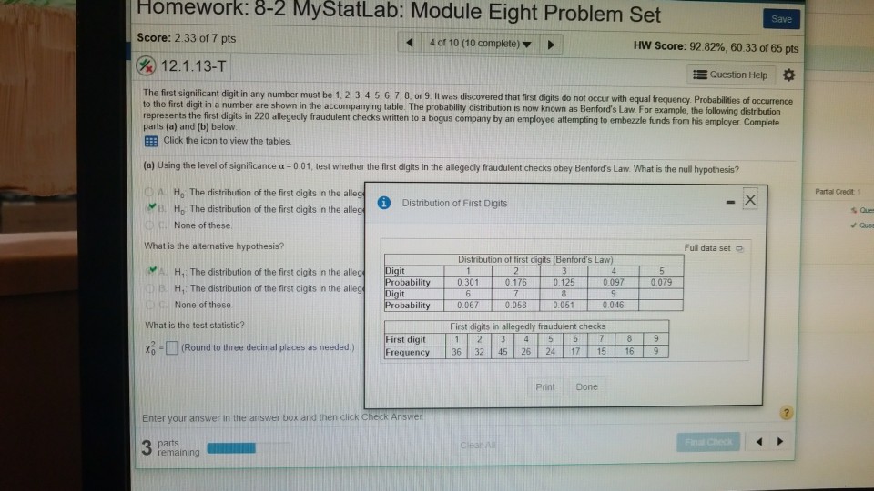 Solved Homework: 8-2 MyStatLab: Module Eight Problem Set | Chegg.com